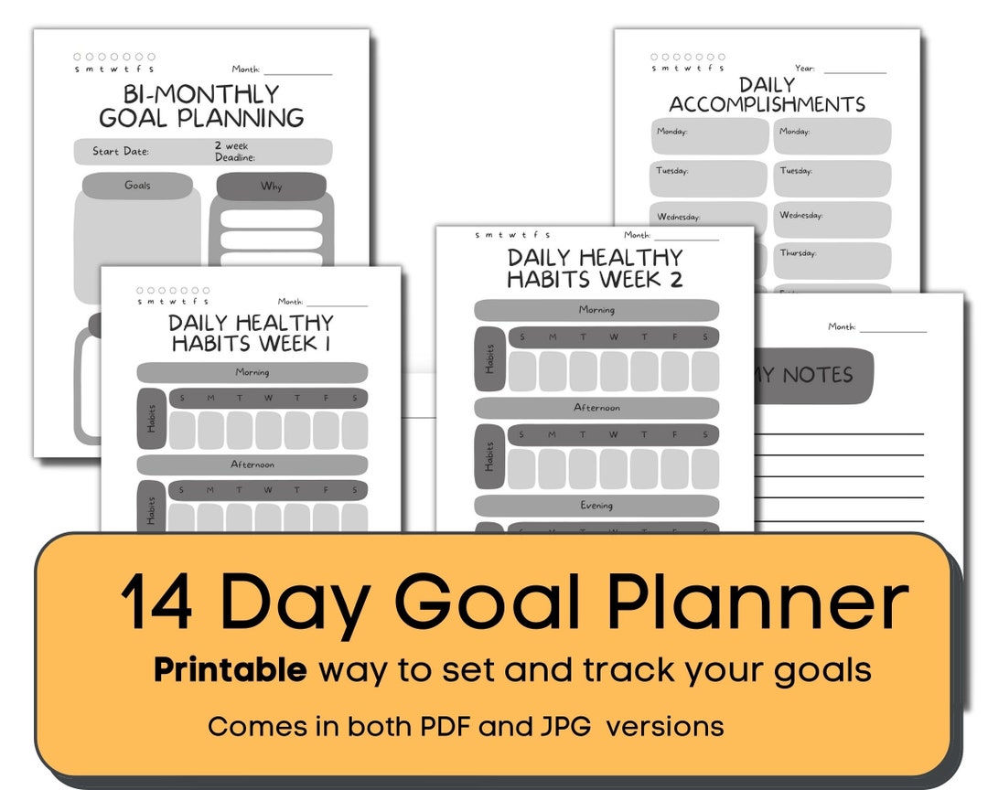2 Week Printable Daily Goal Setting Planner, Downloadable Worksheets ...