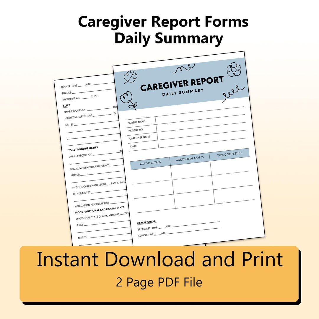 Printable Caregiver Daily Report Form – 2 Page Tracker (PDF) - Etsy