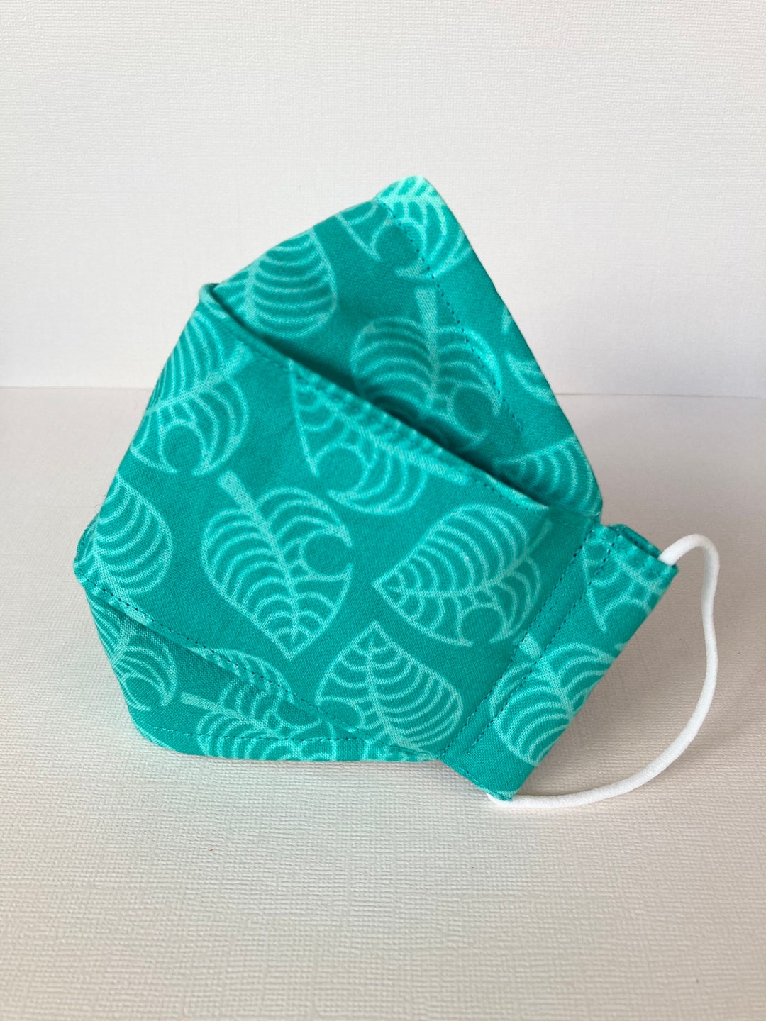 Origami Island Crossing Face Mask, Teal Leaf Print, Washable Cotton ...