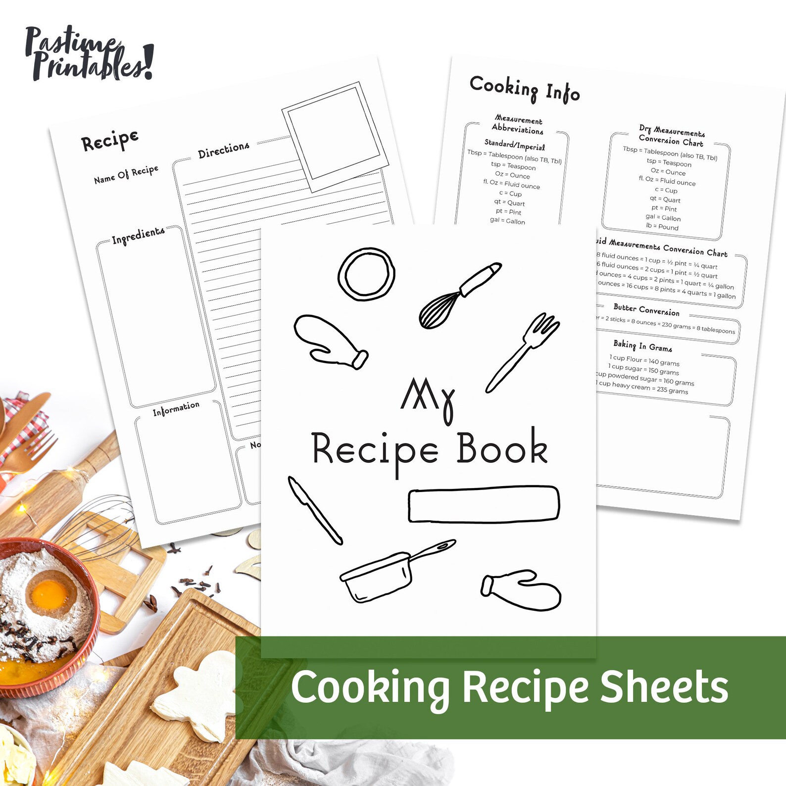 Cooking Recipe Sheets | Cooking Conversion Sheet | Printable| | Cooking ...