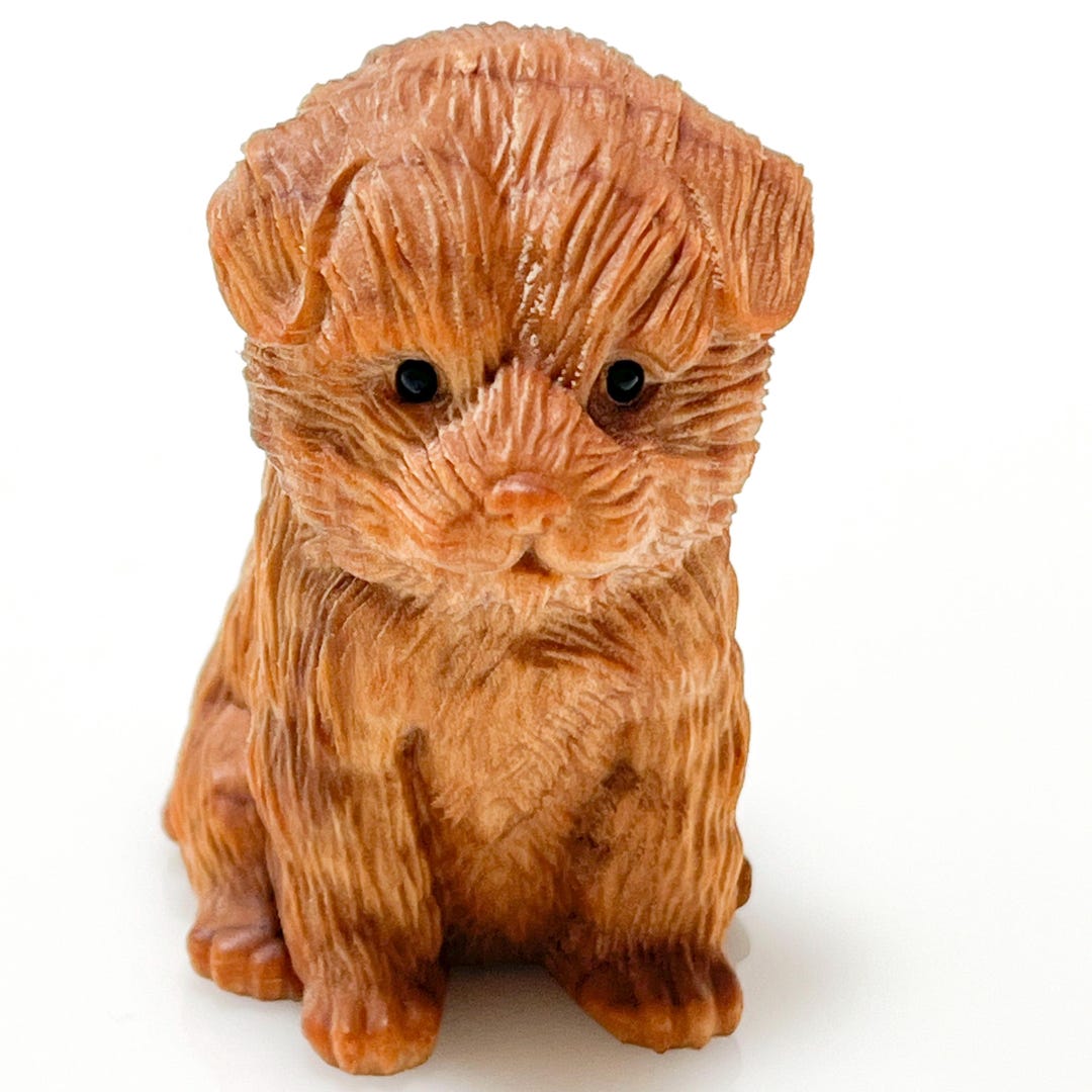 Mini Wooden Dog Figurine Hand Carved Animal Sculpture Small Dog Statue ...