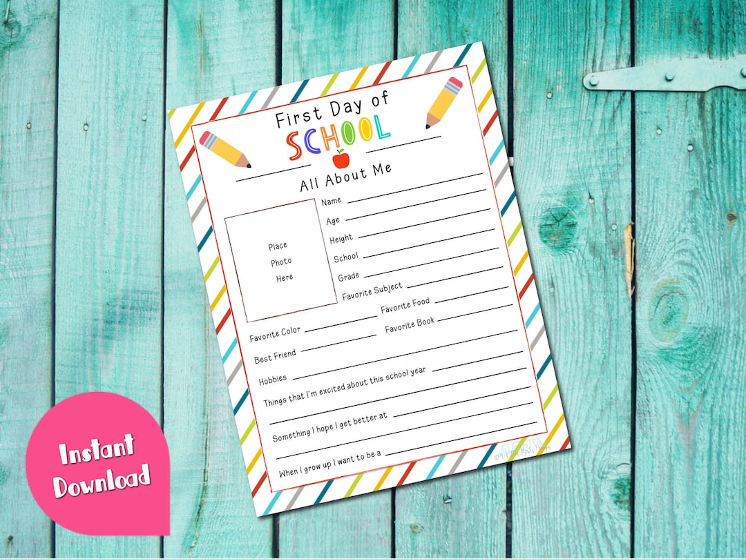 First Day of School All About Me Printable | First Day of School ...