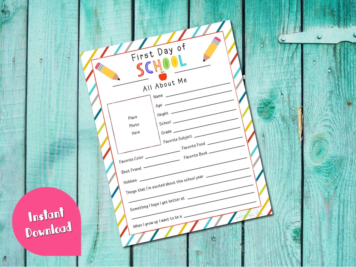First Day of School All About Me Printable First Day of - Etsy