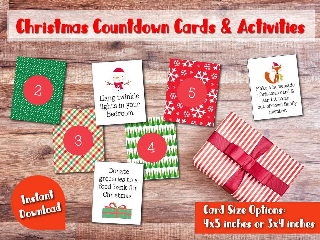 Printable Christmas Countdown Advent Calendar Cards - Etsy