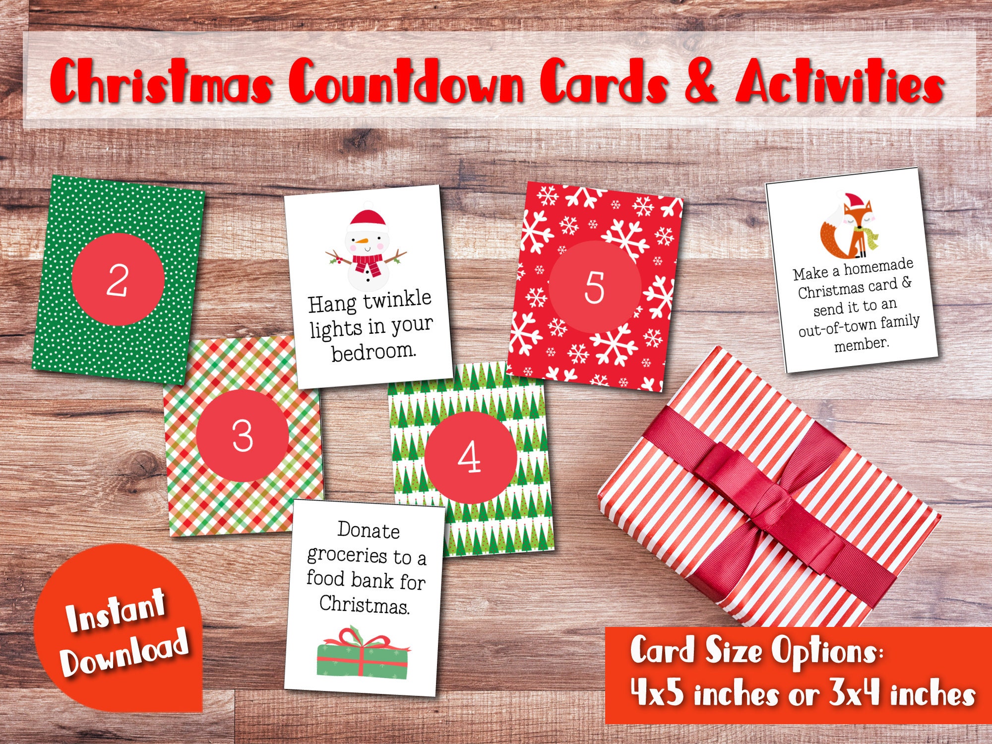 Printable Christmas Countdown Advent Calendar Cards - Etsy
