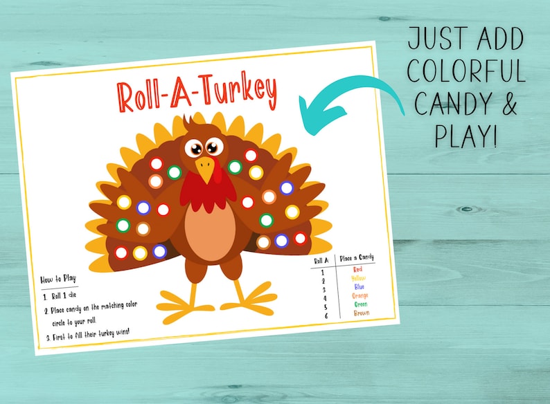 Roll A Turkey Printable Activity | Thanksgiving Games Printable | Kid's ...