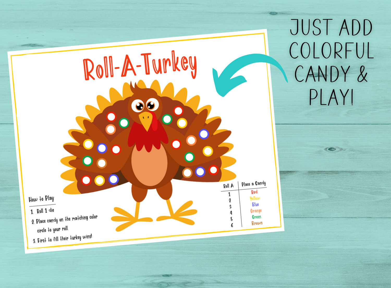 Roll A Turkey Printable Activity | Thanksgiving Games Printable | Kid's ...