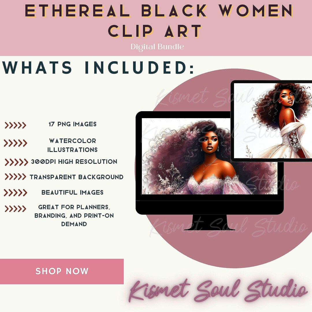 Elegant Black Bride Clipart Bundle | Full-figured & Afro Beauty Art ...