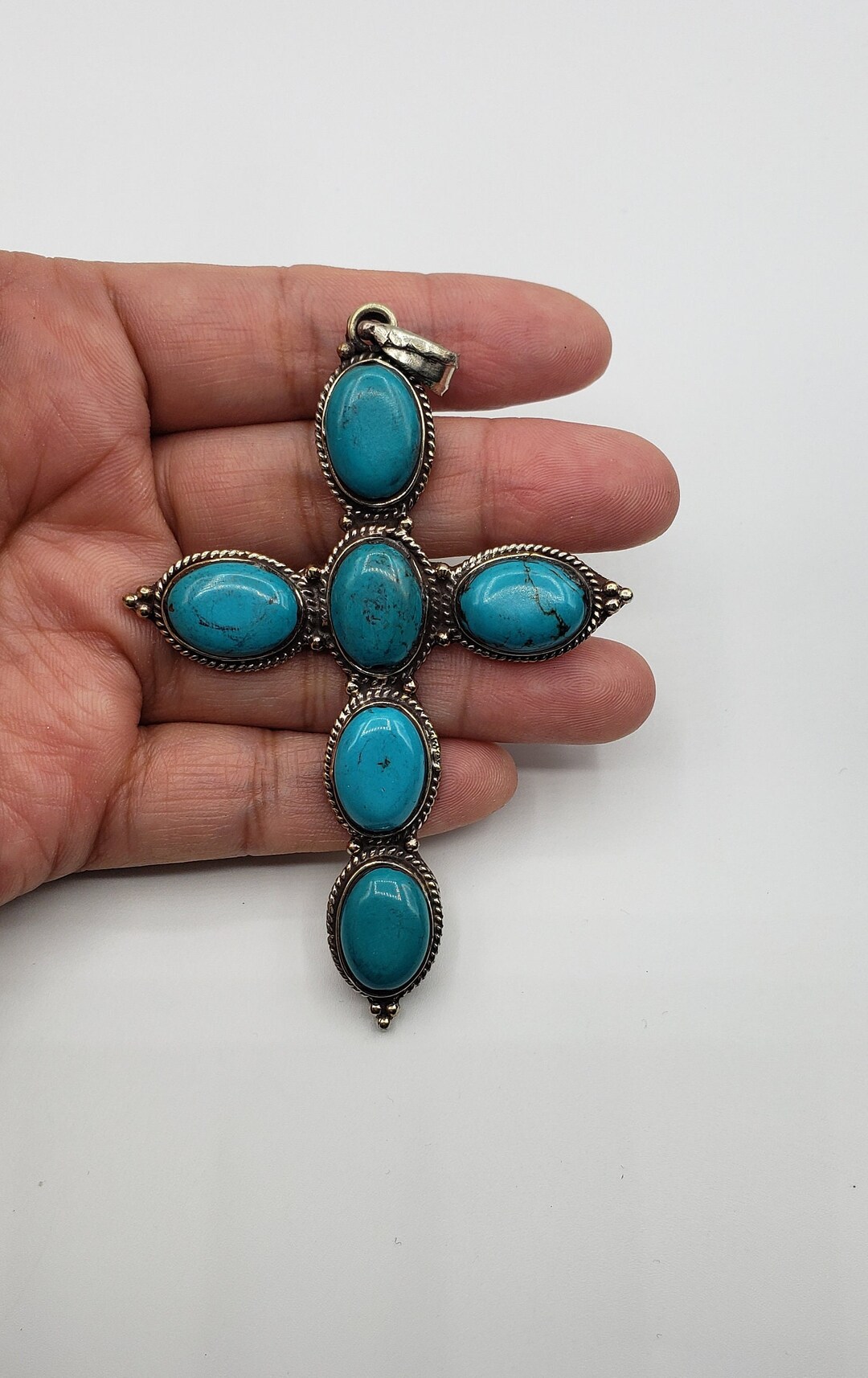 Cross With Blue Turquoise Pendant, Cross Pendant, Turquoise Pendant ...