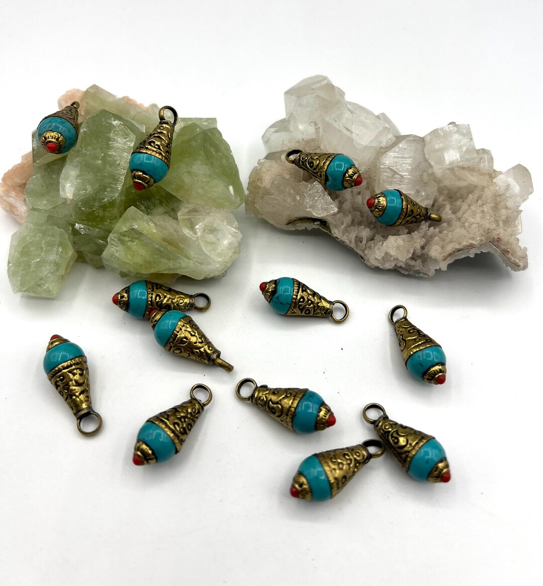 Teardrop Turquoise Mini Charms,brass Capped, 2 Pcs, 1x0.15 Iches ...