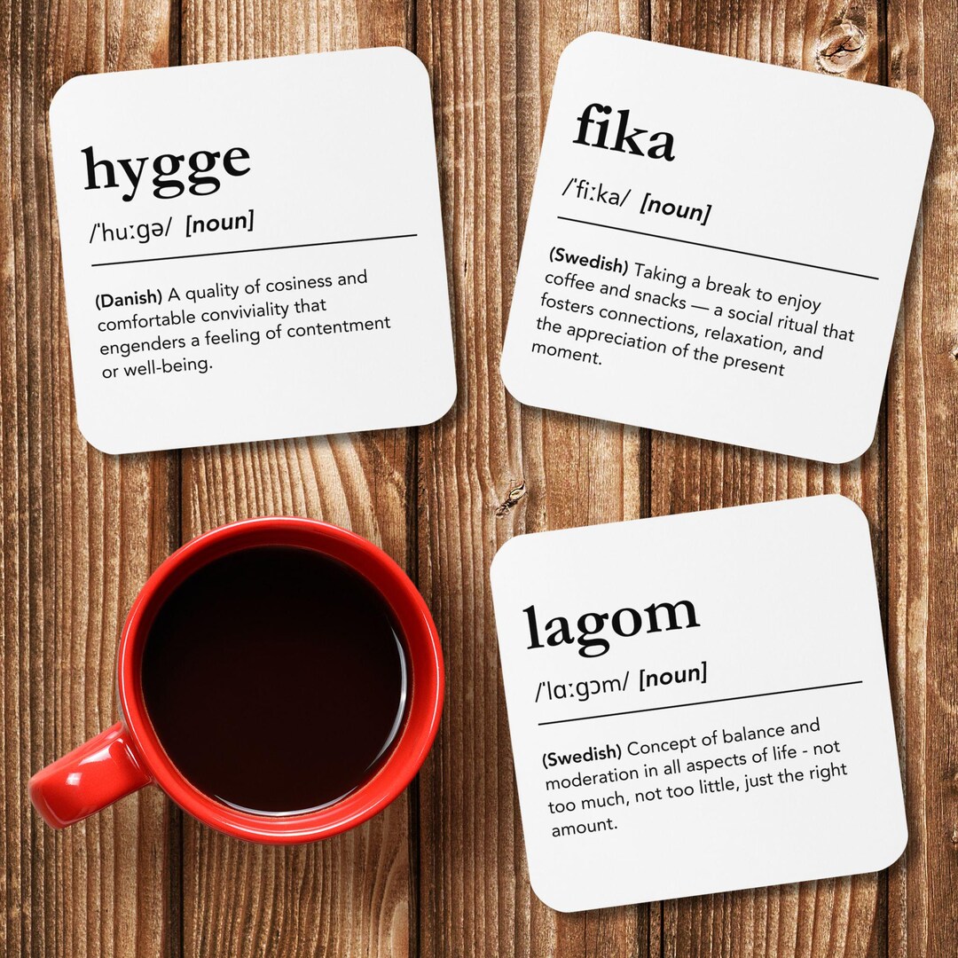 11 Scandinavian Words Coffee Coasters: Hygge Fika Lagom Nordic Home ...
