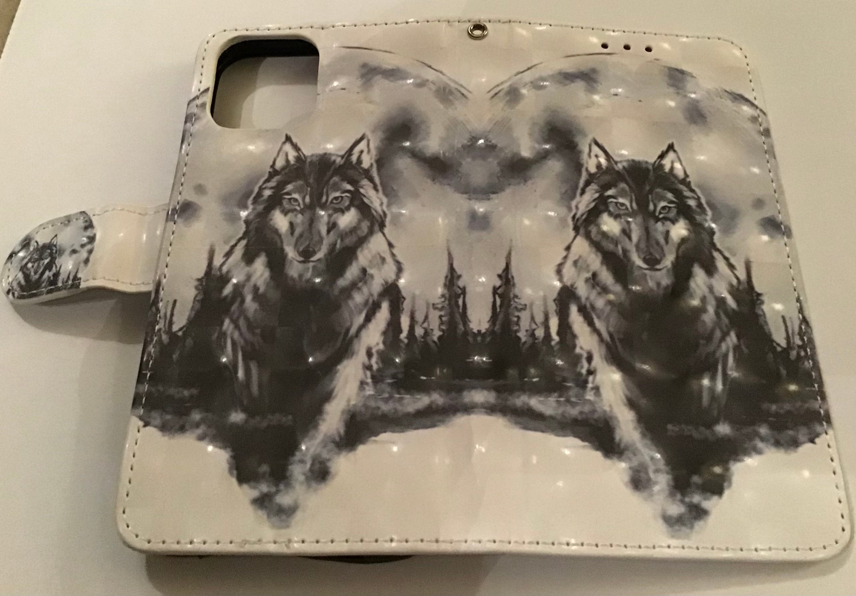 IPhone 12 PU Leather Case Wolf Design - Etsy