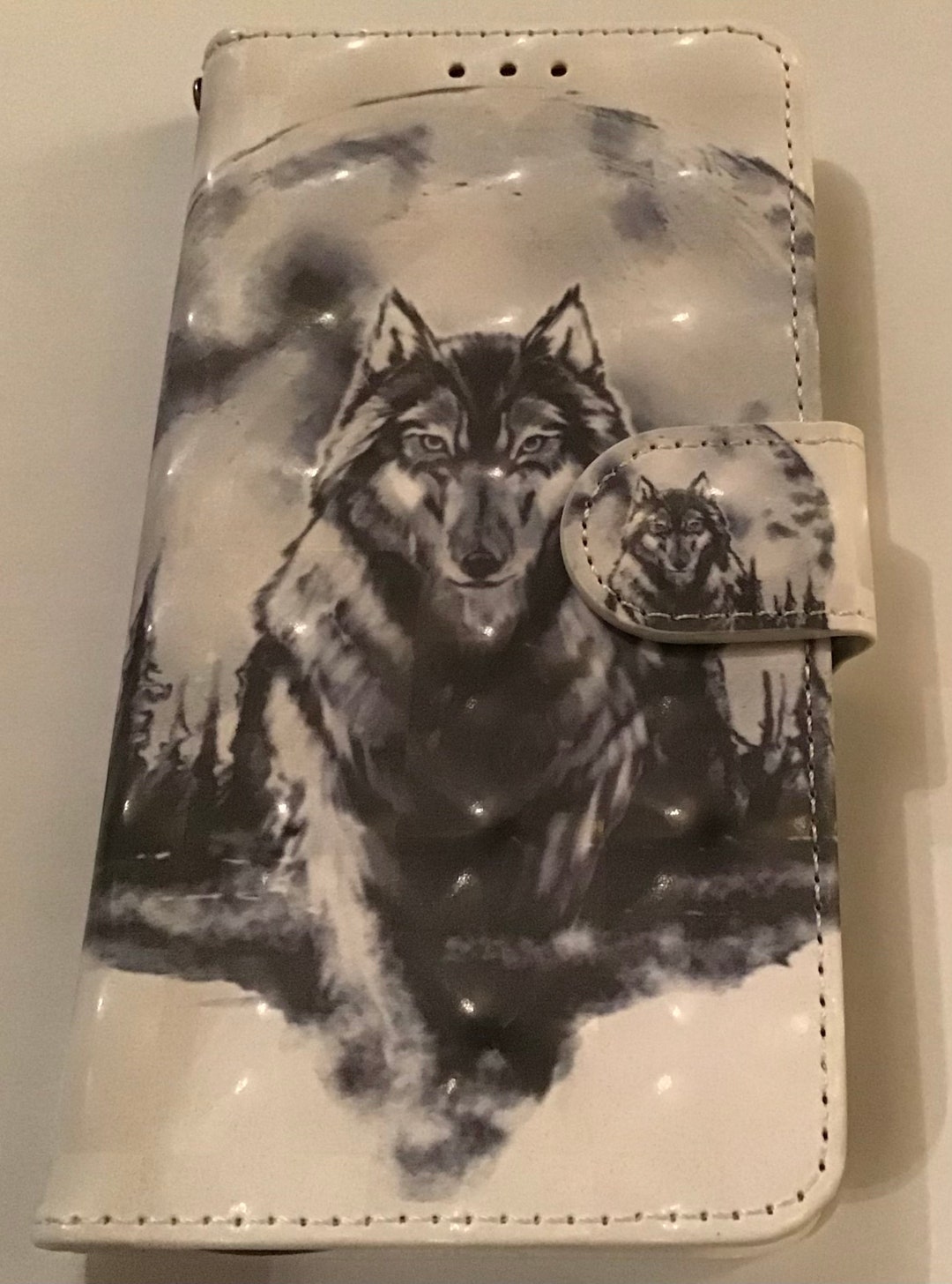 IPhone 12 PU Leather Case Wolf Design - Etsy