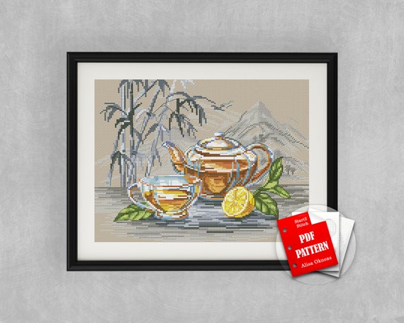 Tea Ceremony cross stitch Asian pdf pattern Chinese cross stitch Mount ...