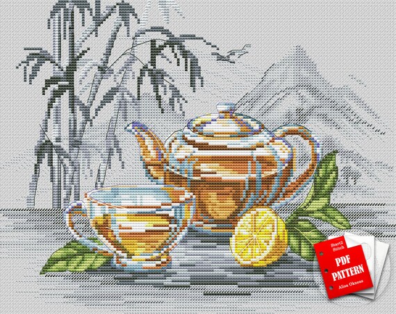 Tea Ceremony cross stitch Asian pdf pattern Chinese cross stitch Mount ...