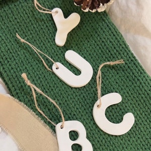 Hand Painted Clay Letter Ornament | Personalized Christmas Tag - Etsy