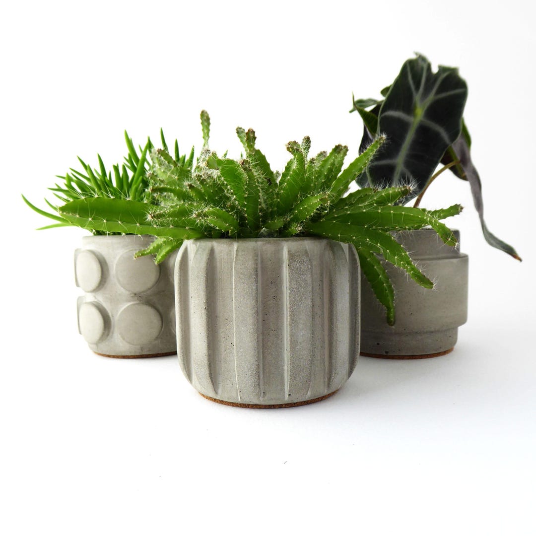 Trio of Minimalist Concrete Plant Pots | Set of Hand Poured Concrete ...