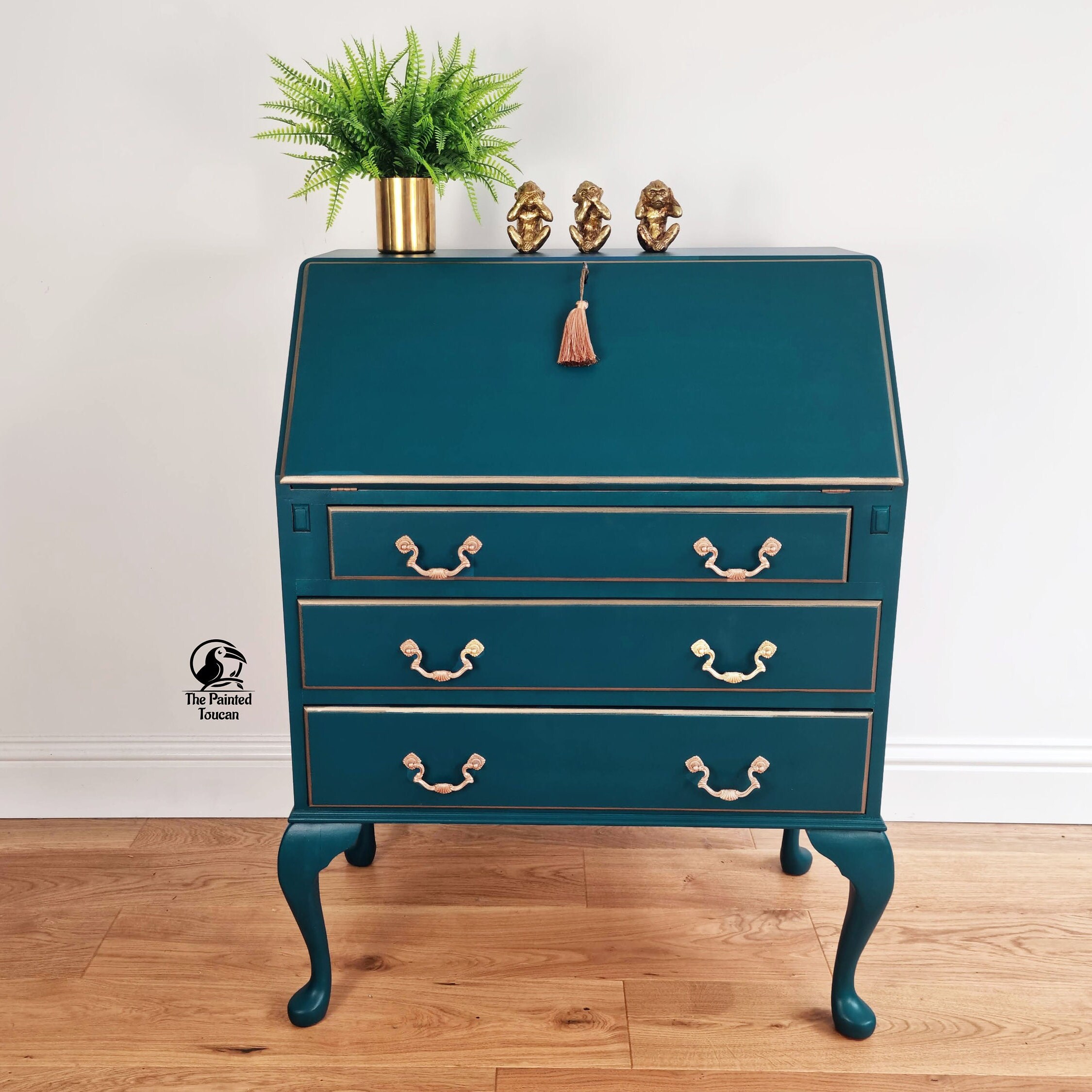 Teal and Gold Writing Bureau Desk Custom Order - Etsy UK