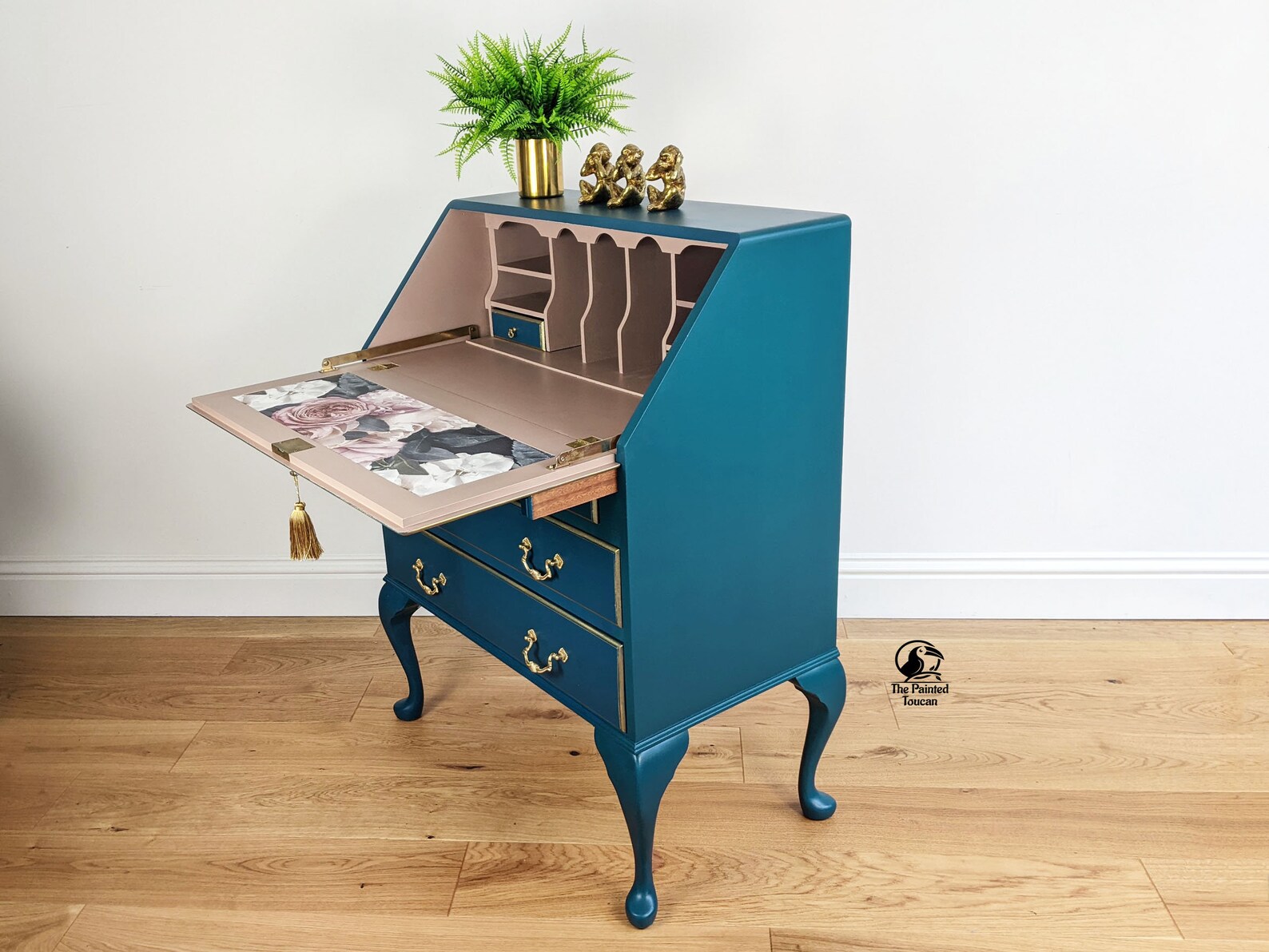 Teal and Gold Writing Bureau Desk Custom Order - Etsy