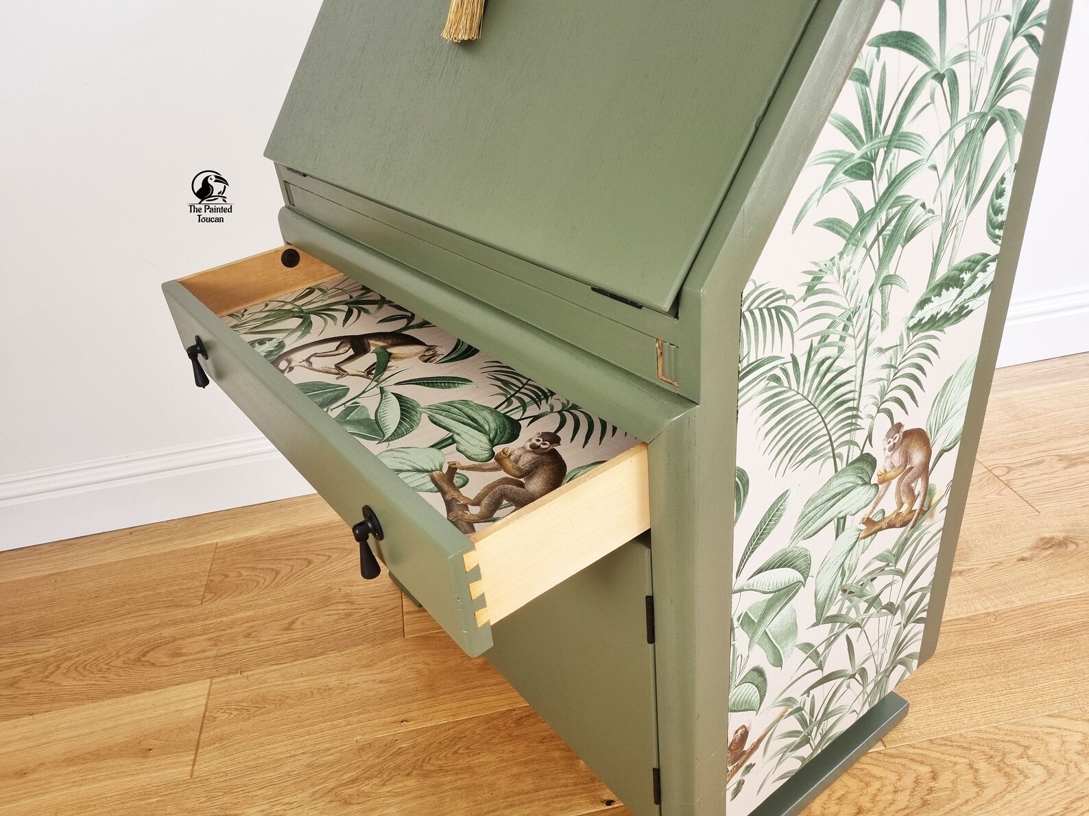 Vintage Lebus Green Writing Bureau Desk With Tropical Jungle - Etsy