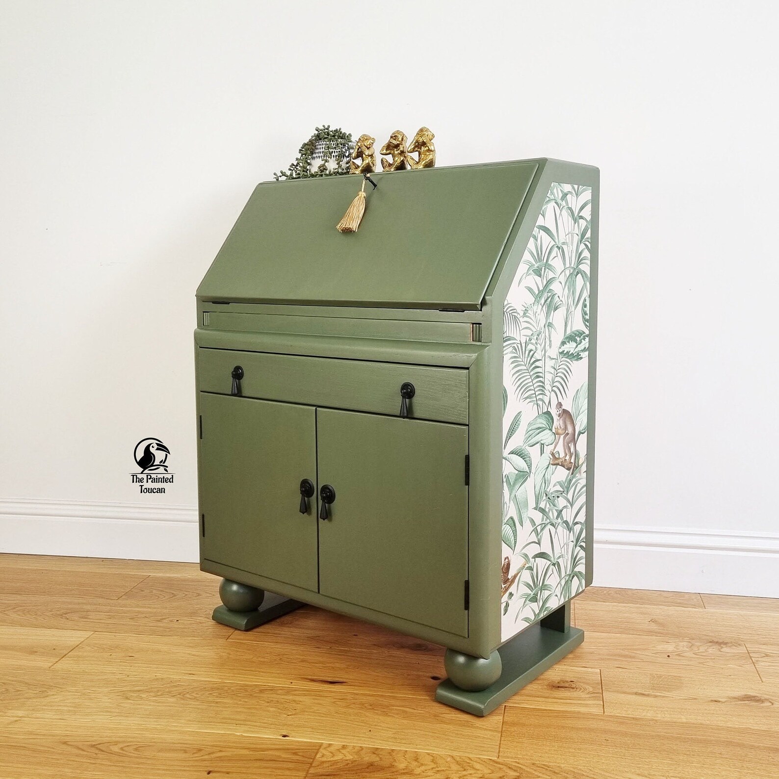 Vintage Lebus Green Writing Bureau Desk With Tropical Jungle - Etsy