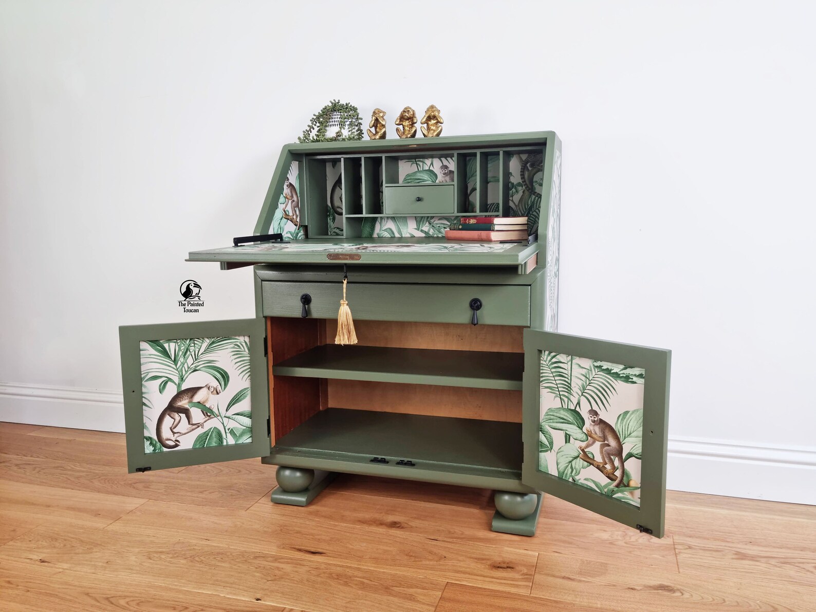 Vintage Lebus Green Writing Bureau Desk With Tropical Jungle - Etsy