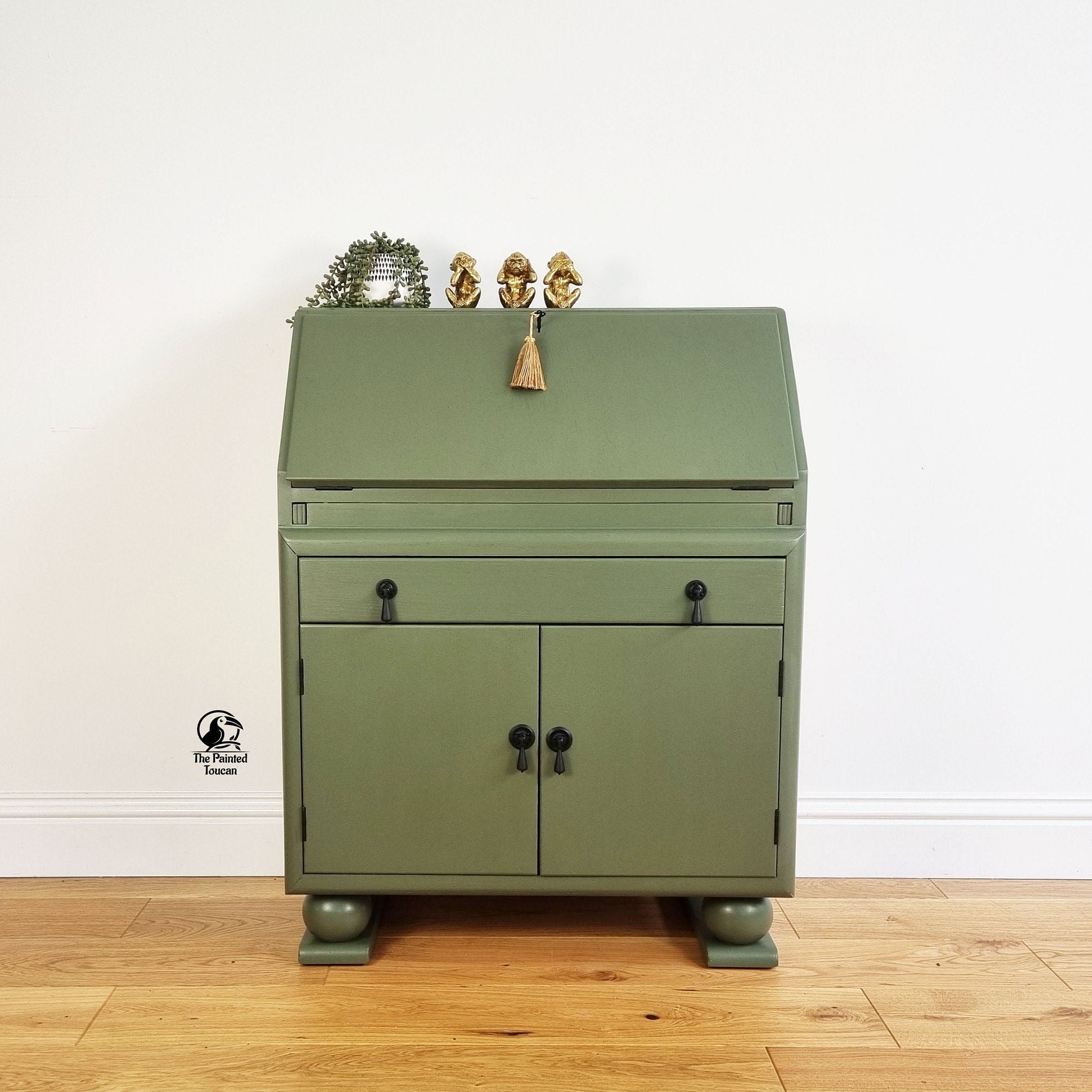 Vintage Lebus Green Writing Bureau Desk With Tropical Jungle - Etsy UK