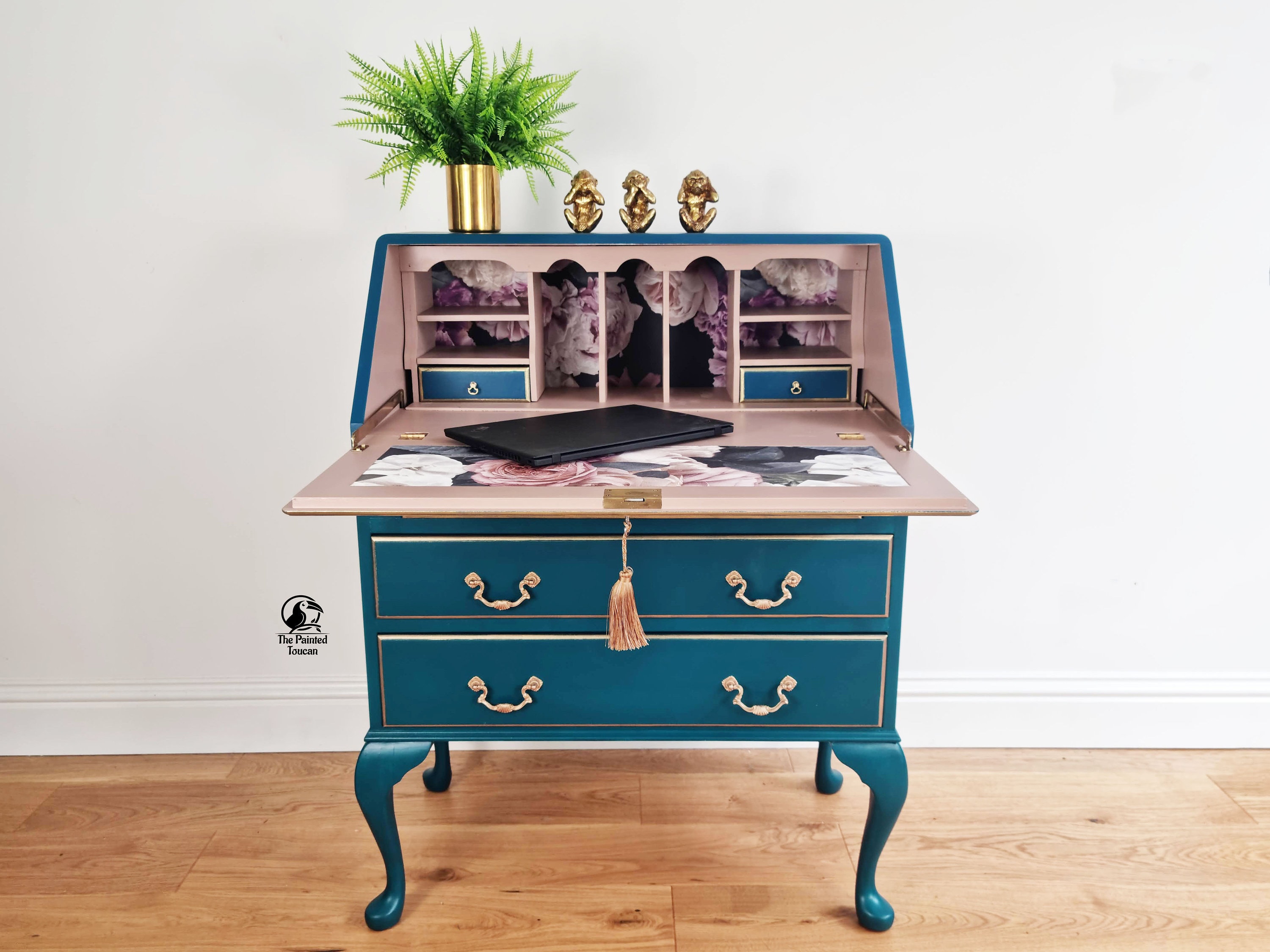 Teal and Gold Writing Bureau Desk Custom Order - Etsy UK