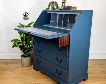 Vintage Lebus Green Writing Bureau Desk With Tropical Jungle Custom ...