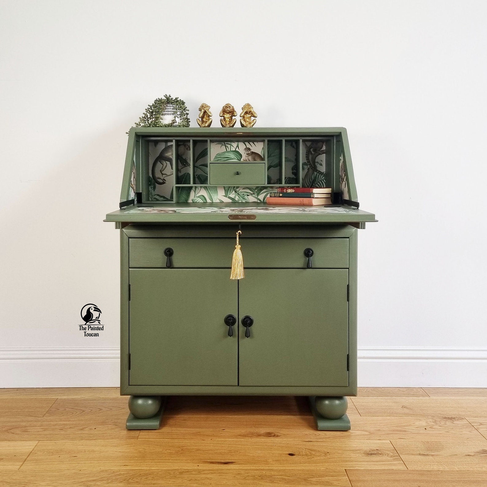 Vintage Lebus Green Writing Bureau Desk With Tropical Jungle - Etsy UK