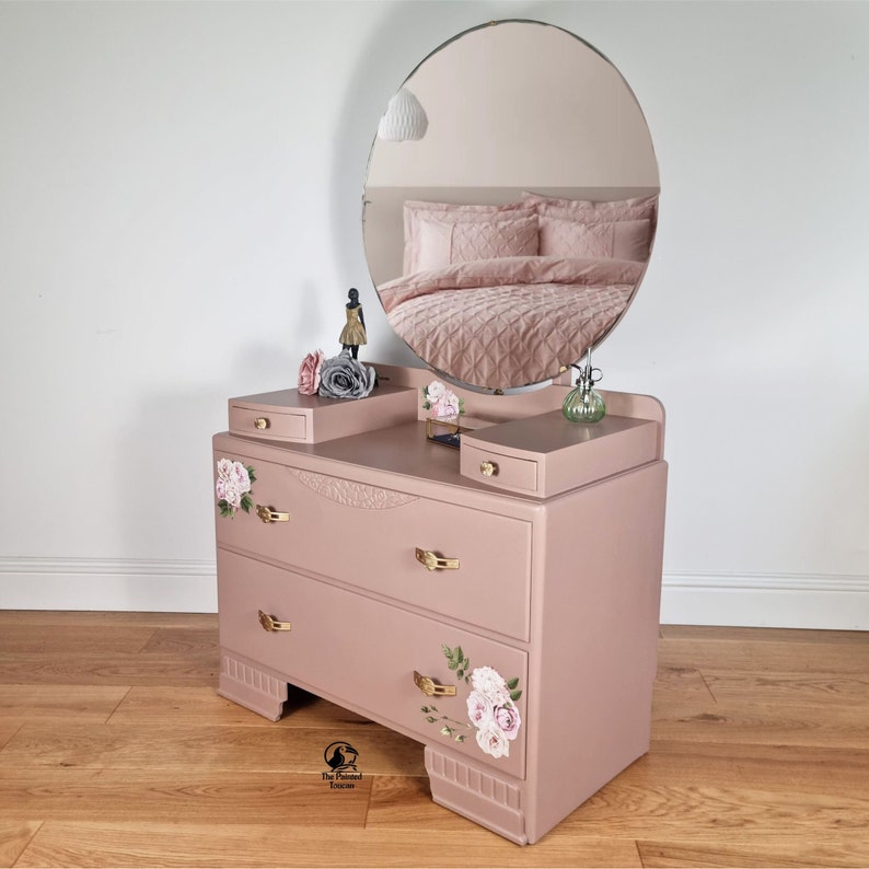 Vintage Pink Bedroom Dressing Table / Chest of Drawers / Vanity With ...