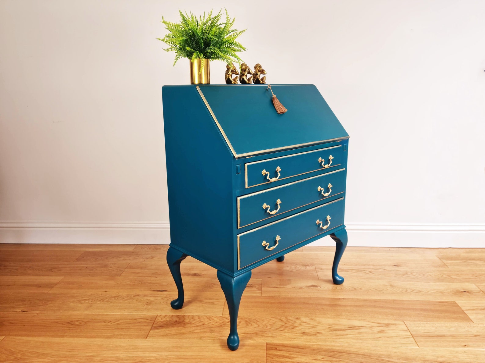 Teal and Gold Writing Bureau Desk Custom Order - Etsy