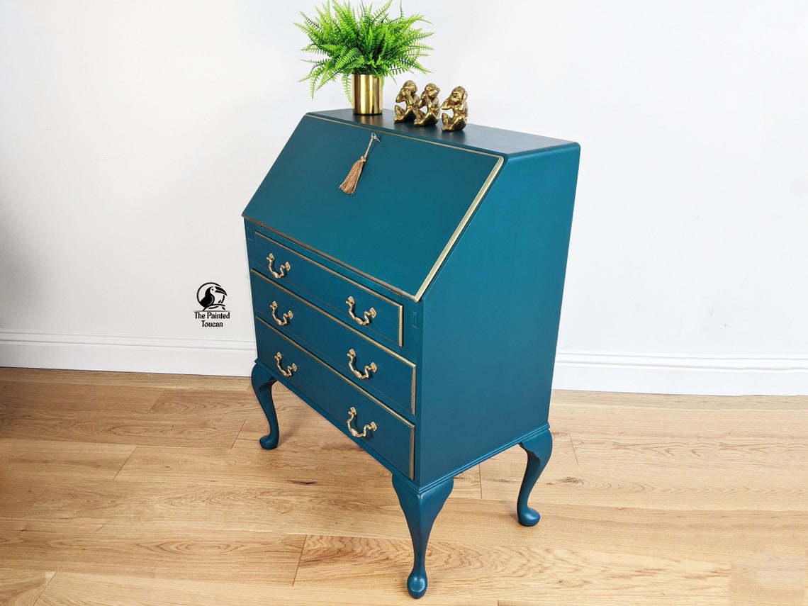 Teal and Gold Writing Bureau Desk Custom Order - Etsy UK