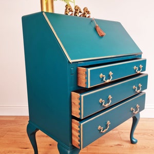 Teal and Gold Writing Bureau Desk Custom Order - Etsy