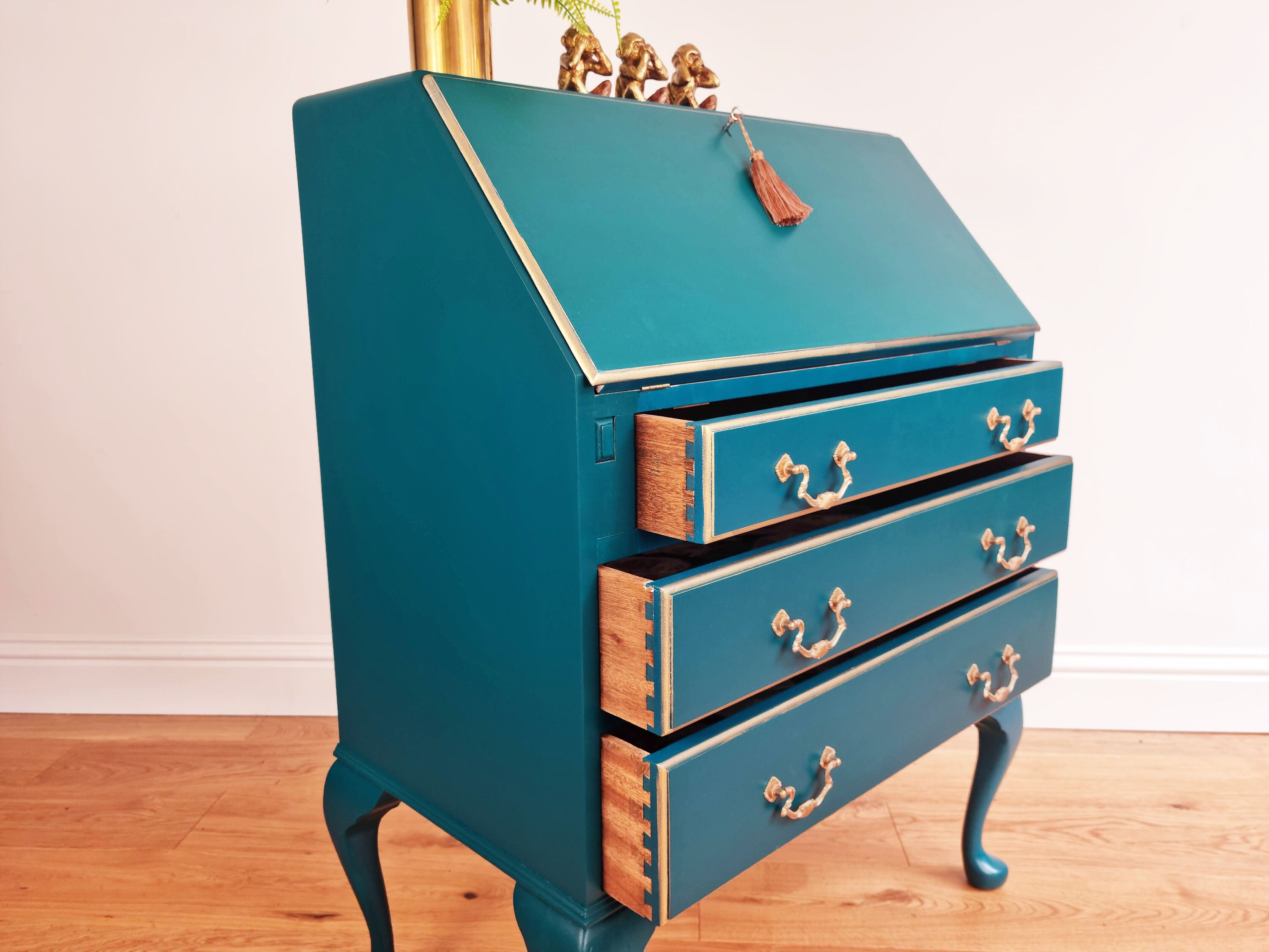 Teal and Gold Writing Bureau Desk Custom Order - Etsy UK