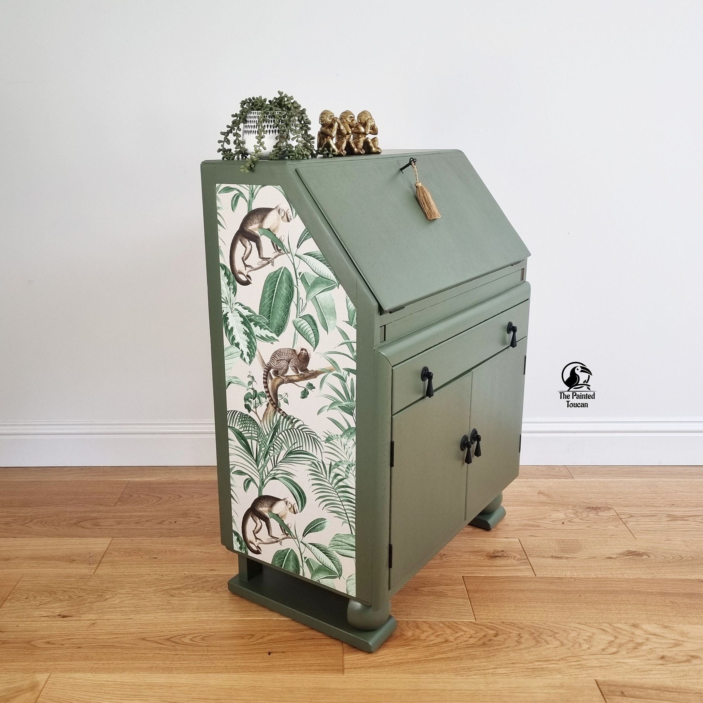 Vintage Lebus Green Writing Bureau Desk With Tropical Jungle - Etsy UK