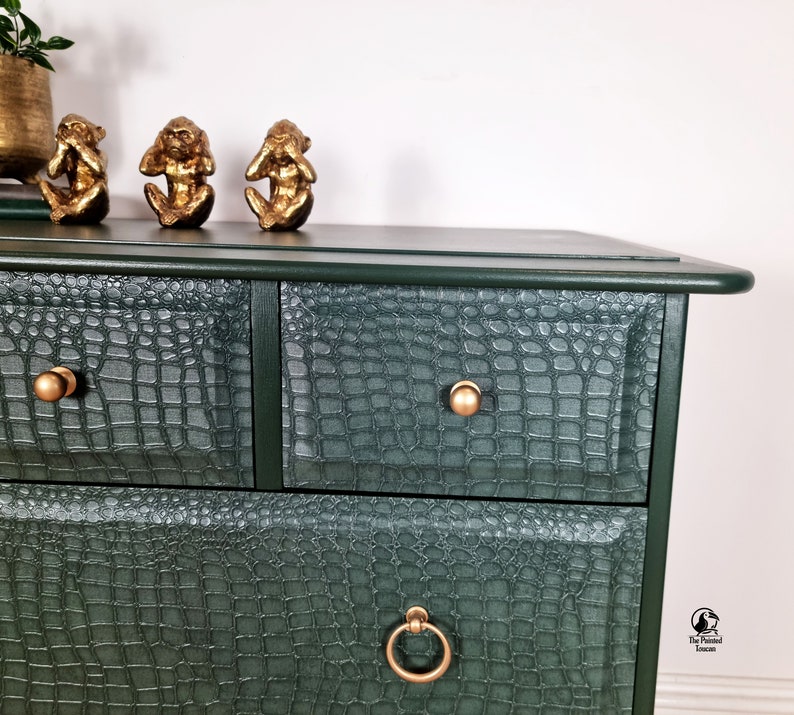 Green Stag Chest of Drawers With Croccodile Decoupage - Etsy UK