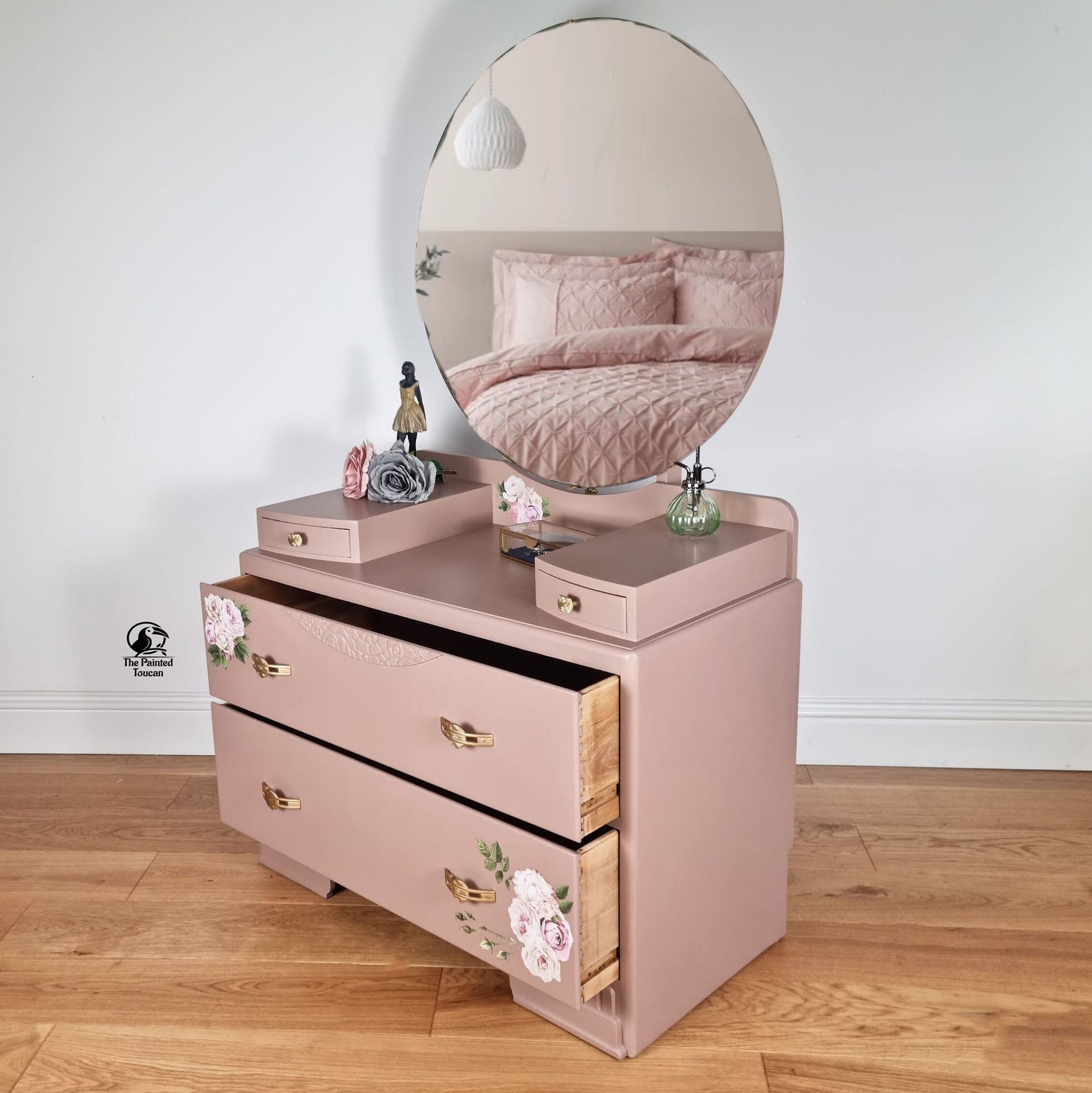 Vintage Pink Bedroom Dressing Table / Chest of Drawers / Vanity With ...