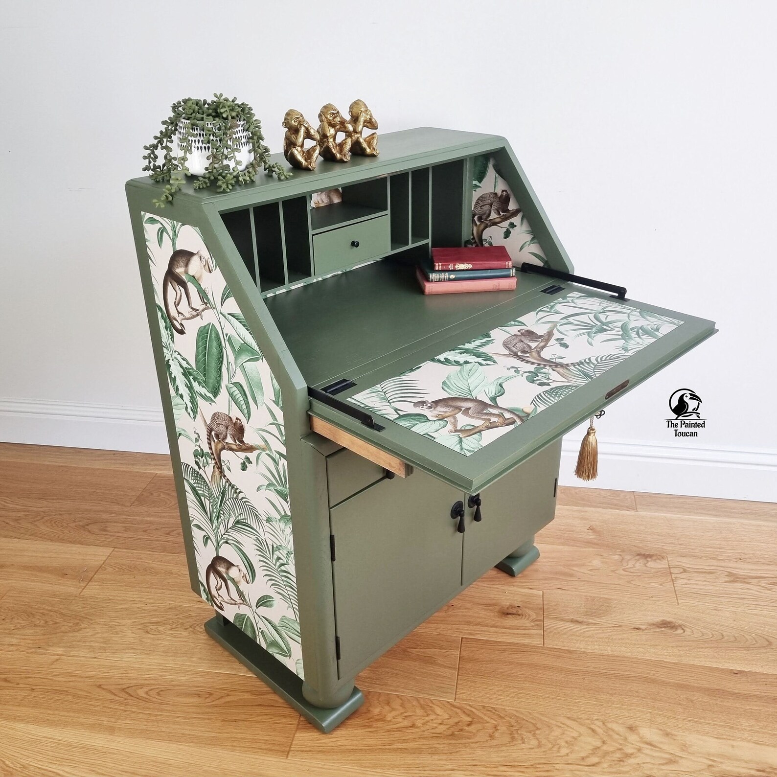 Vintage Lebus Green Writing Bureau Desk With Tropical Jungle - Etsy UK