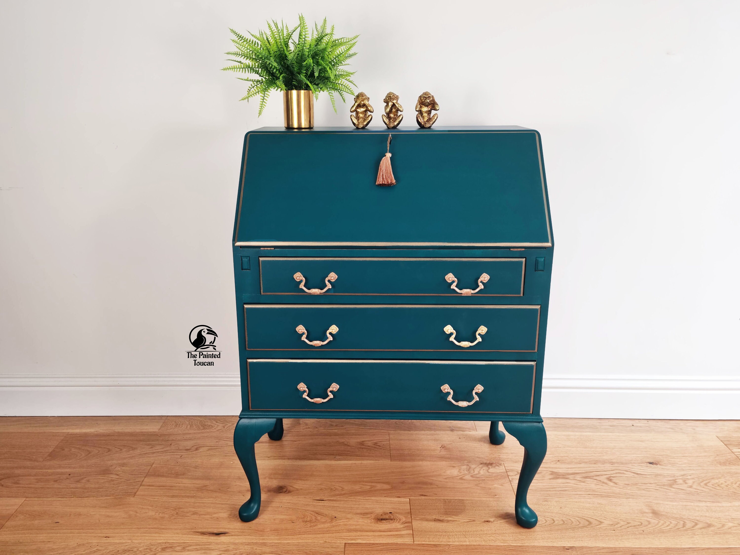 Teal and Gold Writing Bureau Desk Custom Order - Etsy UK