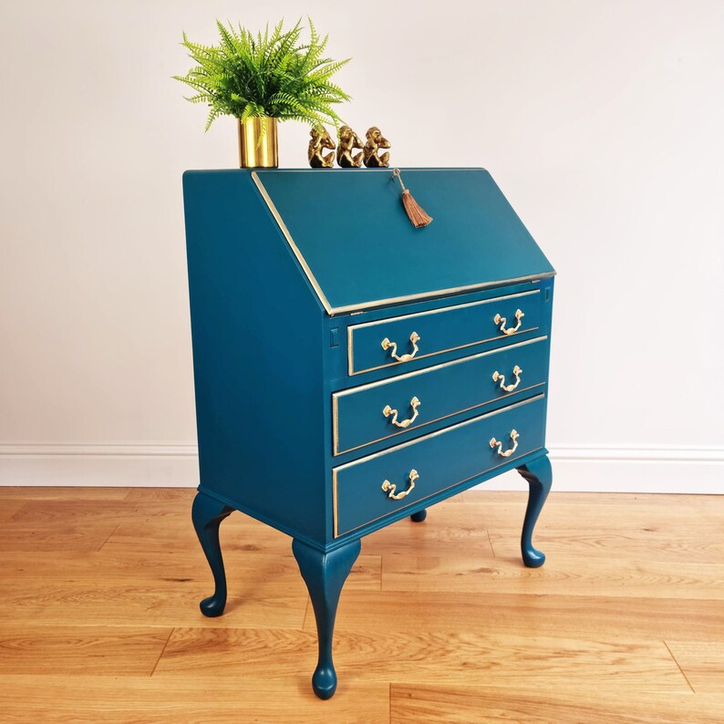 Teal and Gold Writing Bureau Desk Custom Order - Etsy UK