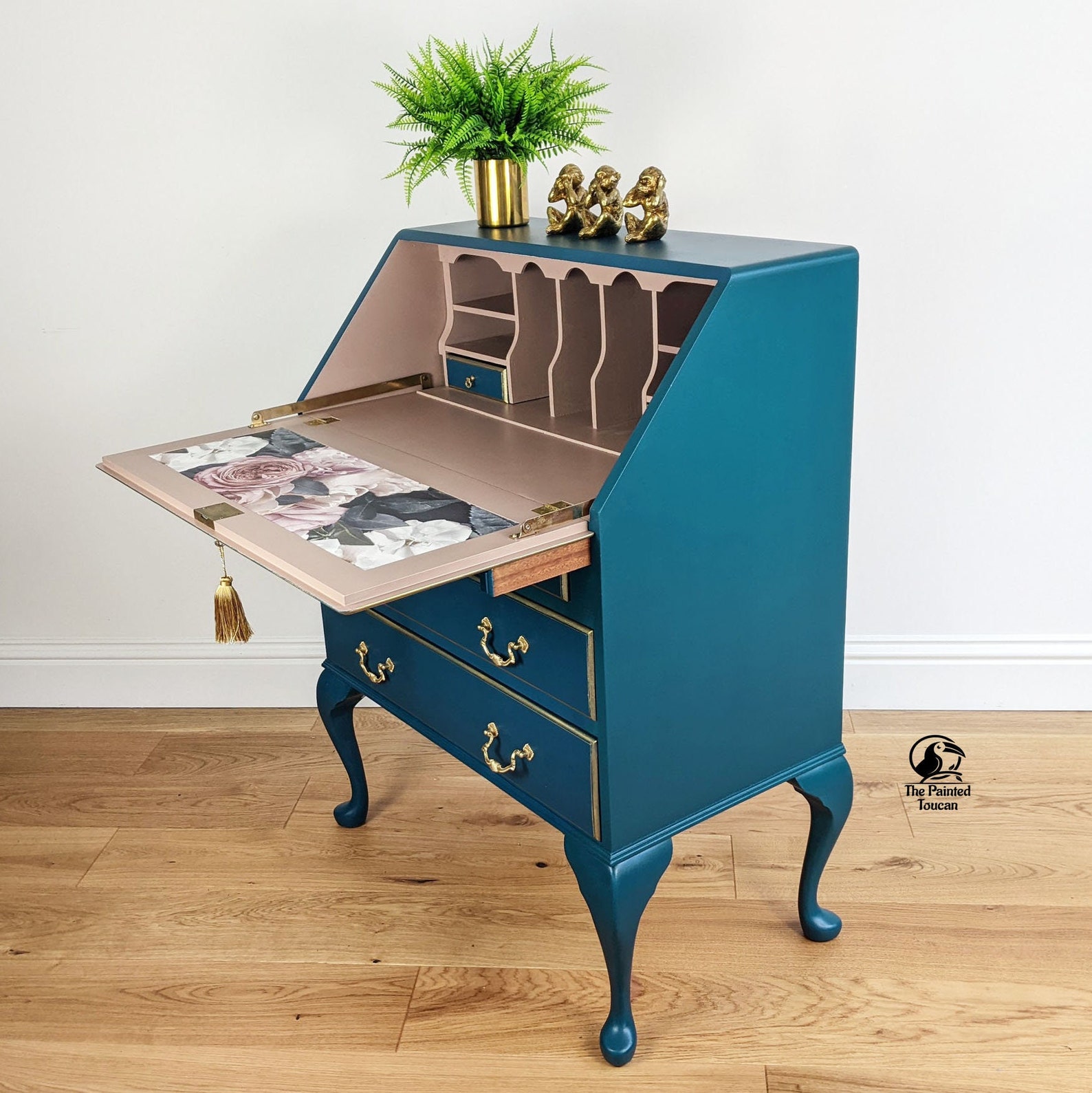 Teal and Gold Writing Bureau Desk Custom Order - Etsy