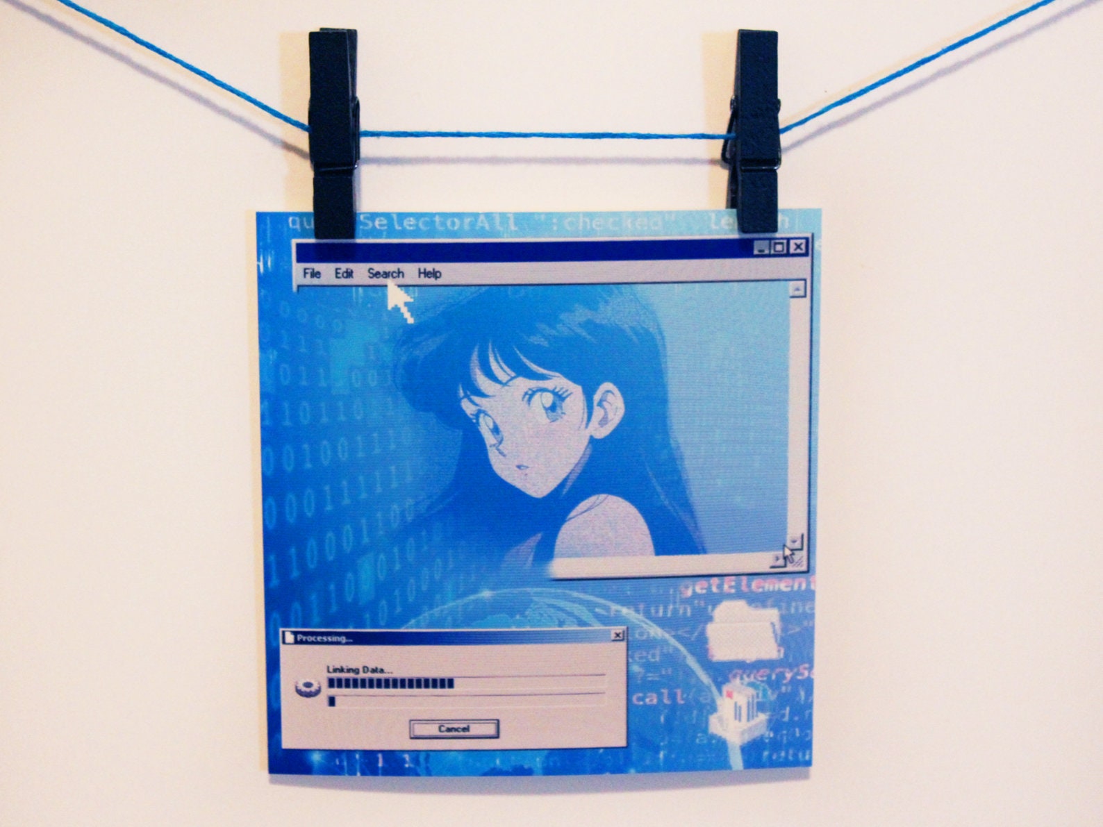 Blue Cybercore Anime Art Print | Retro Webcore Decor - Etsy