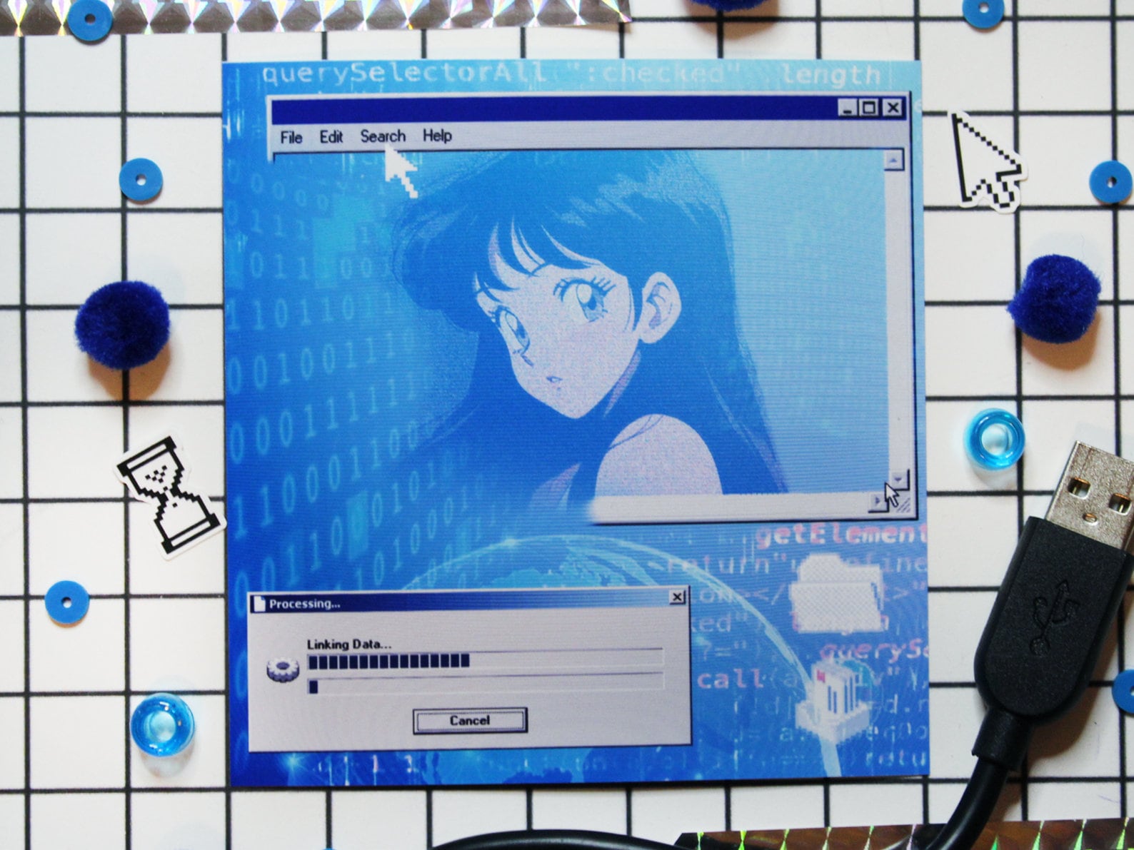 Blue Cybercore Anime Art Print | Retro Webcore Decor - Etsy