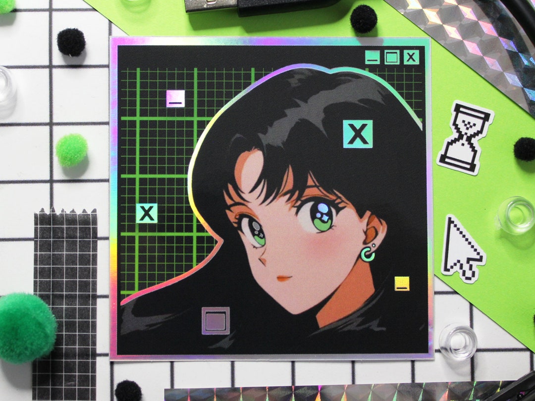 Anime Girl | Cybercore | Retro Anime Aesthetic | Holographic Stickers ...