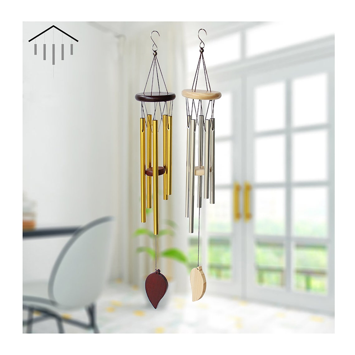 Classic Metal Wind Chime With Leaf 18'' Patio Small | Etsy