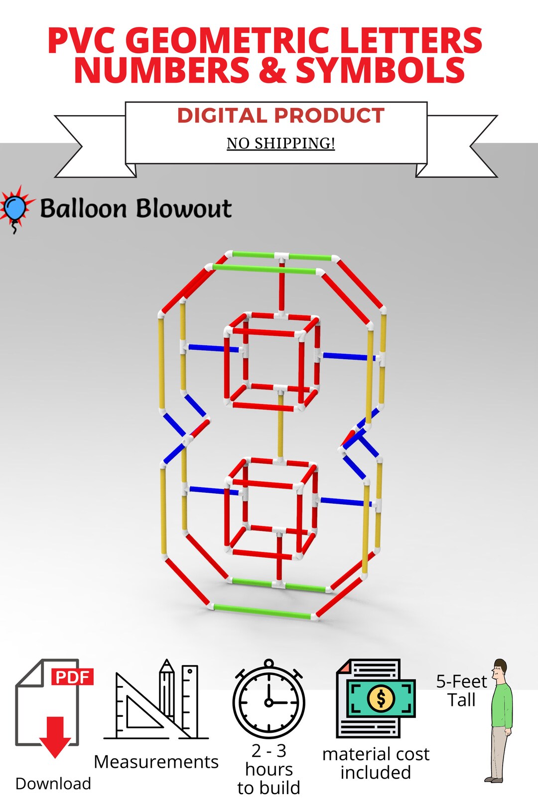 Number Eight 8 PVC Geometric Mosaic Template 5ft for Balloons ...