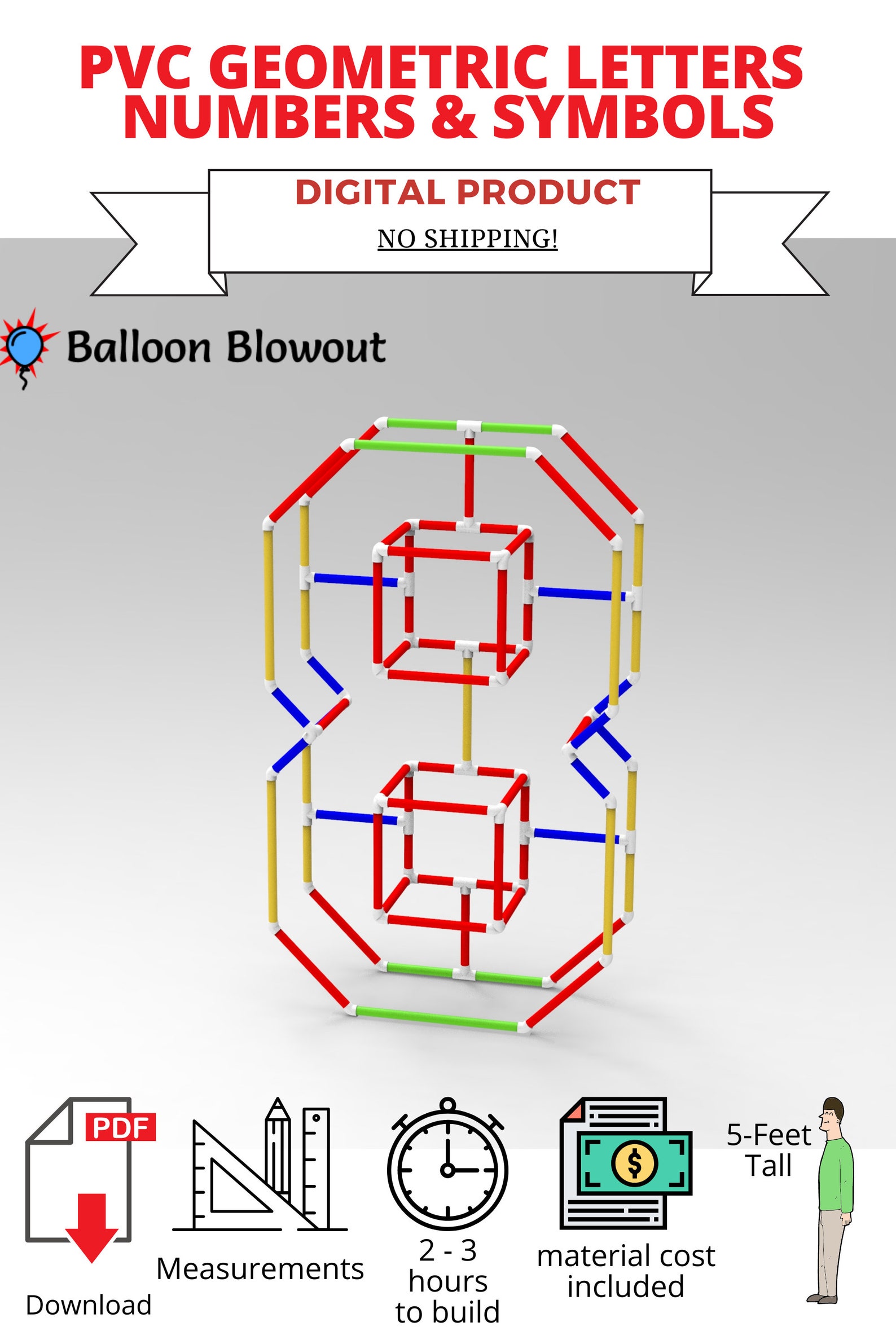 Number Eight 8 PVC Geometric Mosaic Template 5ft for Balloons ...