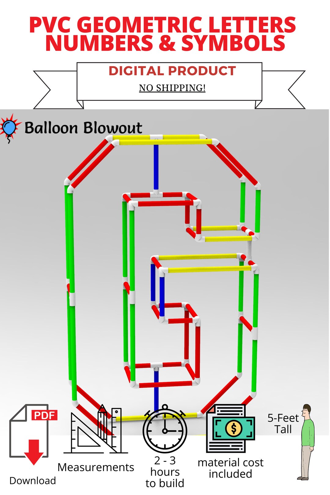 Letter G PVC Geometric Mosaic Template 5ft for Balloons, Geometric ...