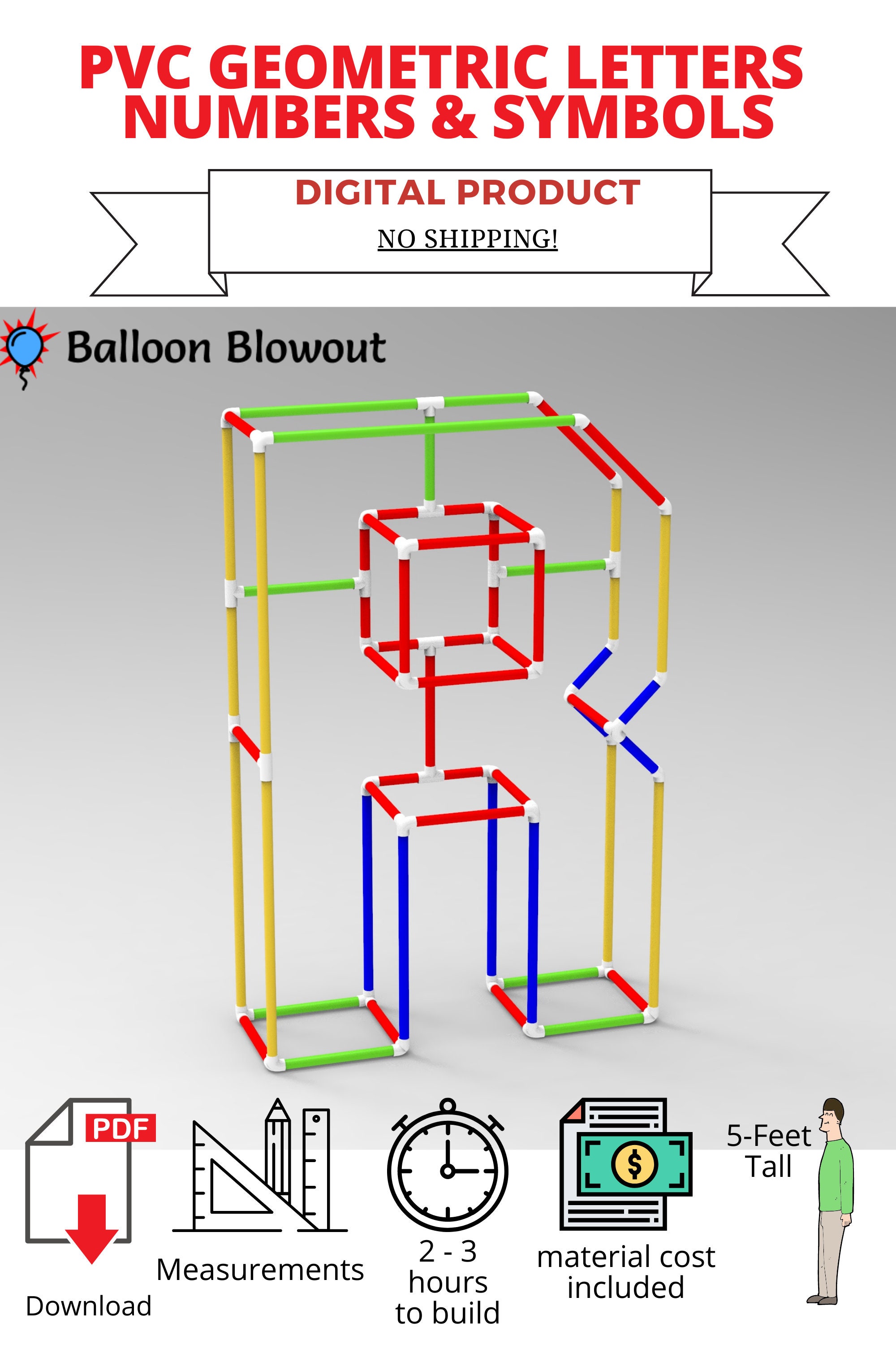 Letter R PVC Geometric Mosaic Template 5ft for Balloons - Etsy